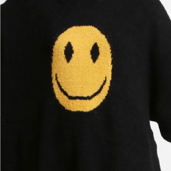 Tops | Happy Face Smile Oversized Hoodie Cozy Soft Stretch Fabric Black ...